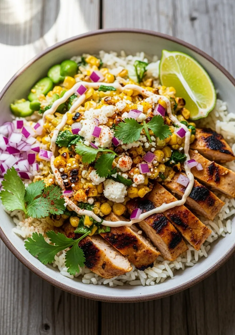 Loaded Street Corn Chicken Rice Bowl